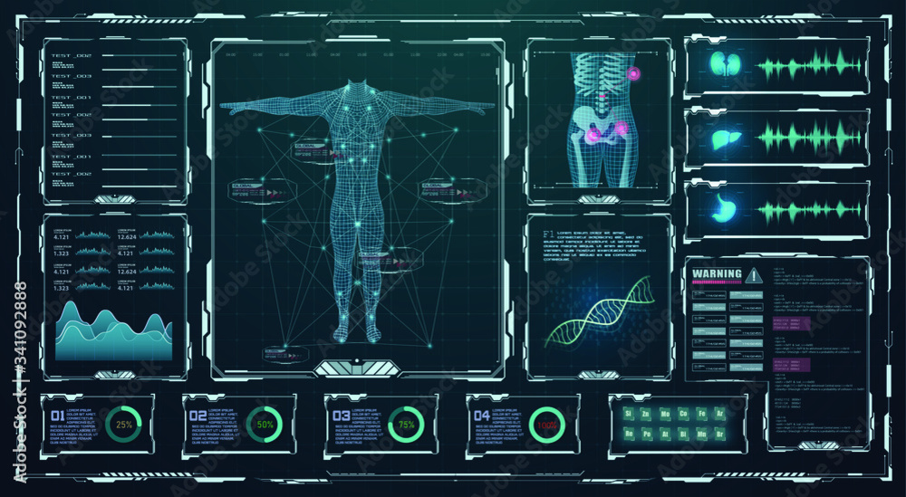 Head Up Display (HUD) UI,GUI for medical app. Futuristic virtual ...