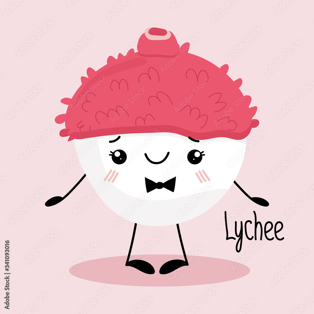 Cute cartoon, kawaii smiling lychee. Trendy hand drawn stock vector ...