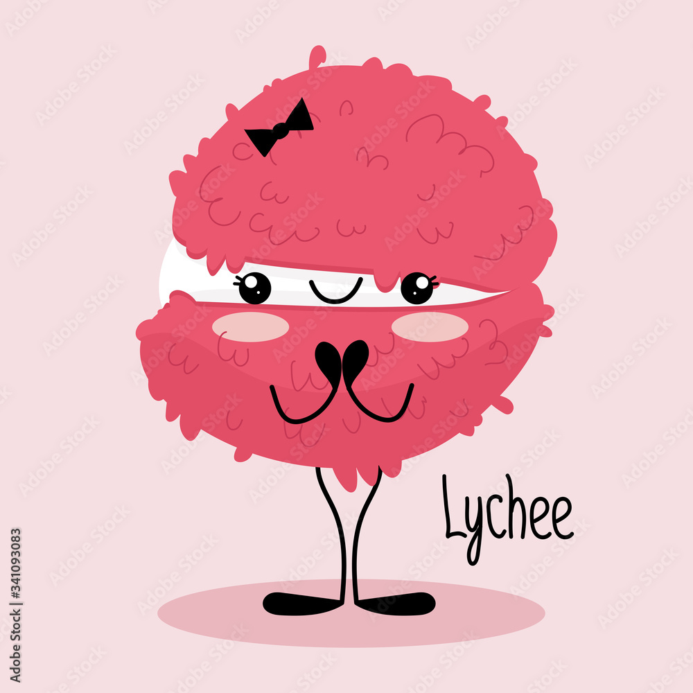 Cute cartoon, kawaii smiling lychee. Trendy hand drawn stock vector ...