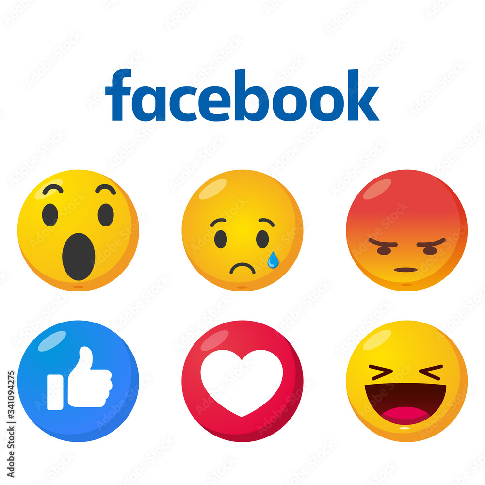 Facebook emoticon buttons. Collection of Emoji Reactions for Social ...