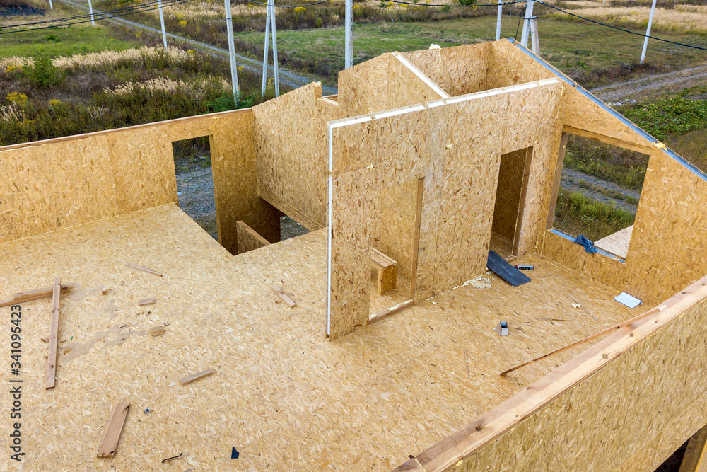 Construction of new and modern modular house. Walls made from composite ...