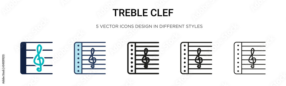 Treble clef icon in filled, thin line, outline and stroke style. Vector ...