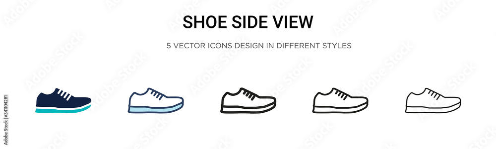 Shoe side view icon in filled, thin line, outline and stroke style ...