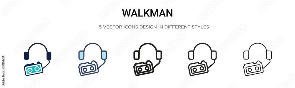 Walkman icon in filled, thin line, outline and stroke style. Vector ...