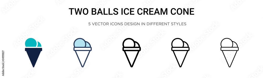Two balls ice cream cone icon in filled, thin line, outline and stroke ...