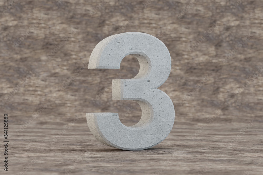Concrete 3d number 3. Hard stone number on wooden background. Concrete ...