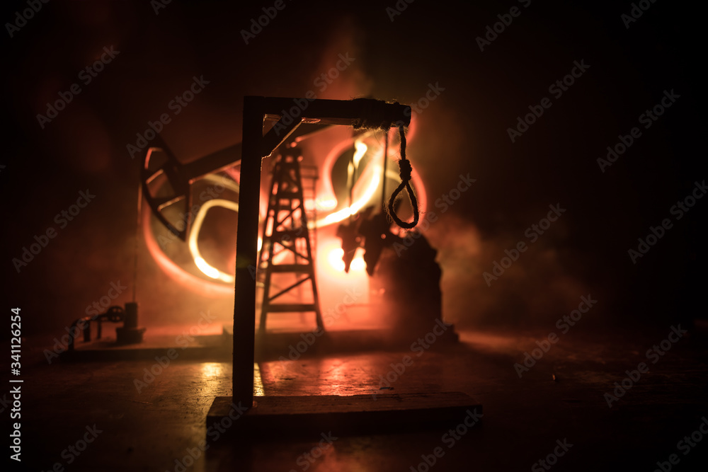 Fotka „Stock market declining chart and oil pump jack - abstract ...