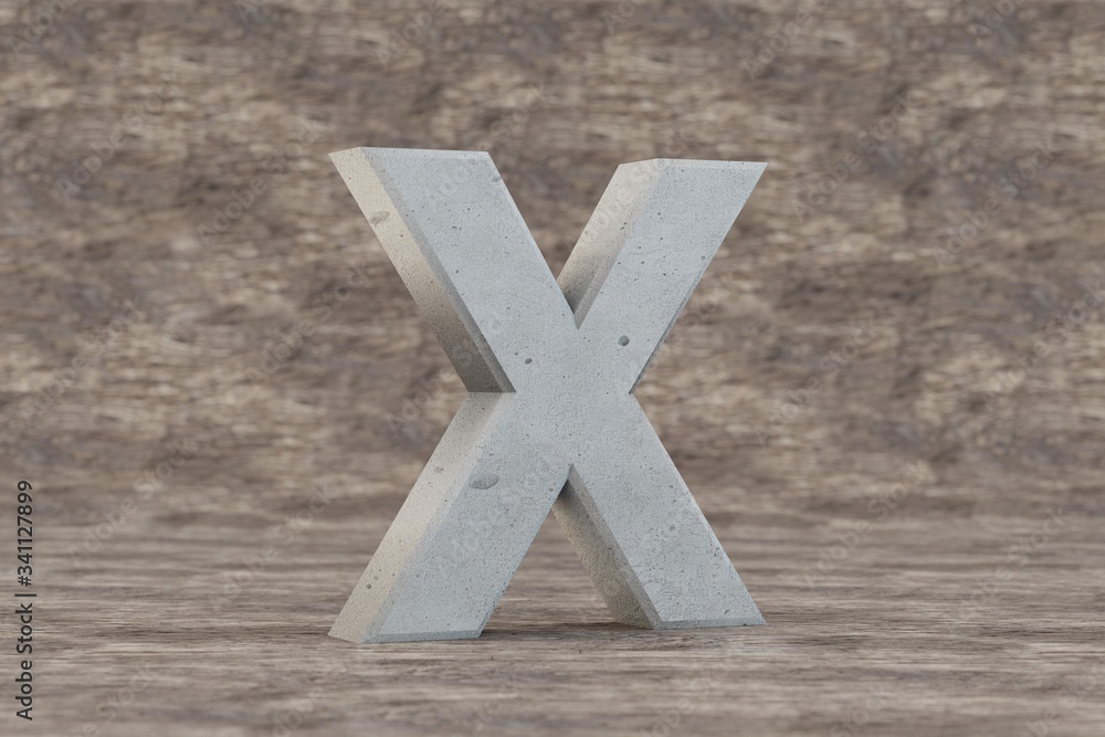Concrete 3d letter X uppercase. Hard stone letter on wooden background ...