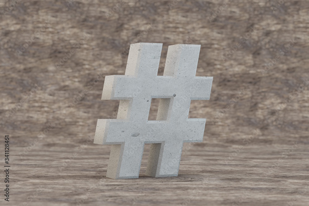 Concrete 3d hashtag symbol. Hard stone sign on wooden background ... Concrete 3d hashtag symbol. Hard stone sign on wooden background ...