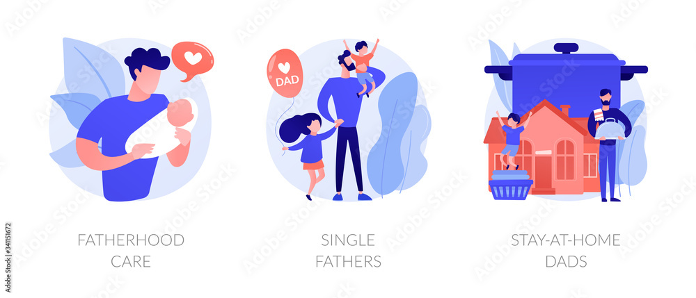 Men taking paternity leave metaphors. Caring single father, stay-at ...