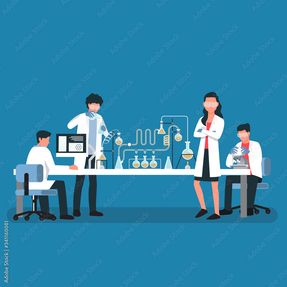 lab scientist doing some teamwork ,Vector illustration cartoon ...