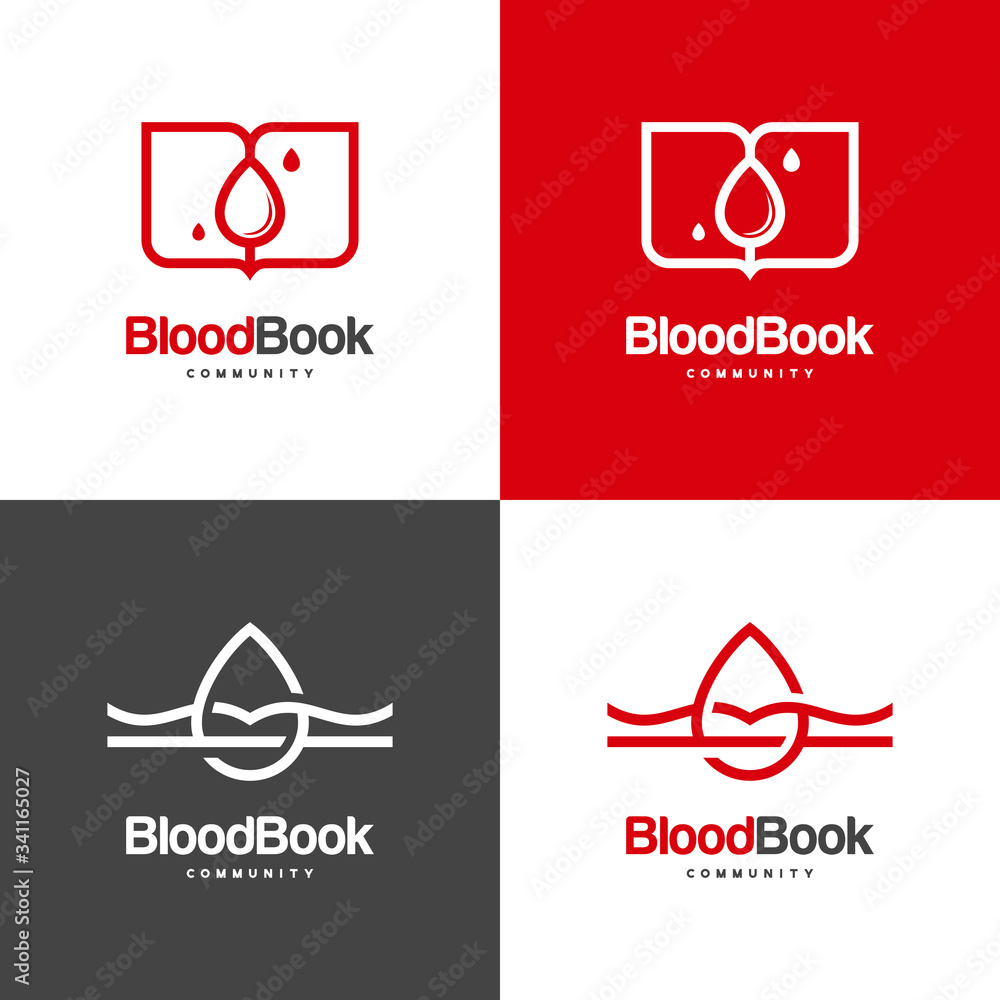 Set of Blood Care logo designs concept vector, Blood and Book Symbol ...
