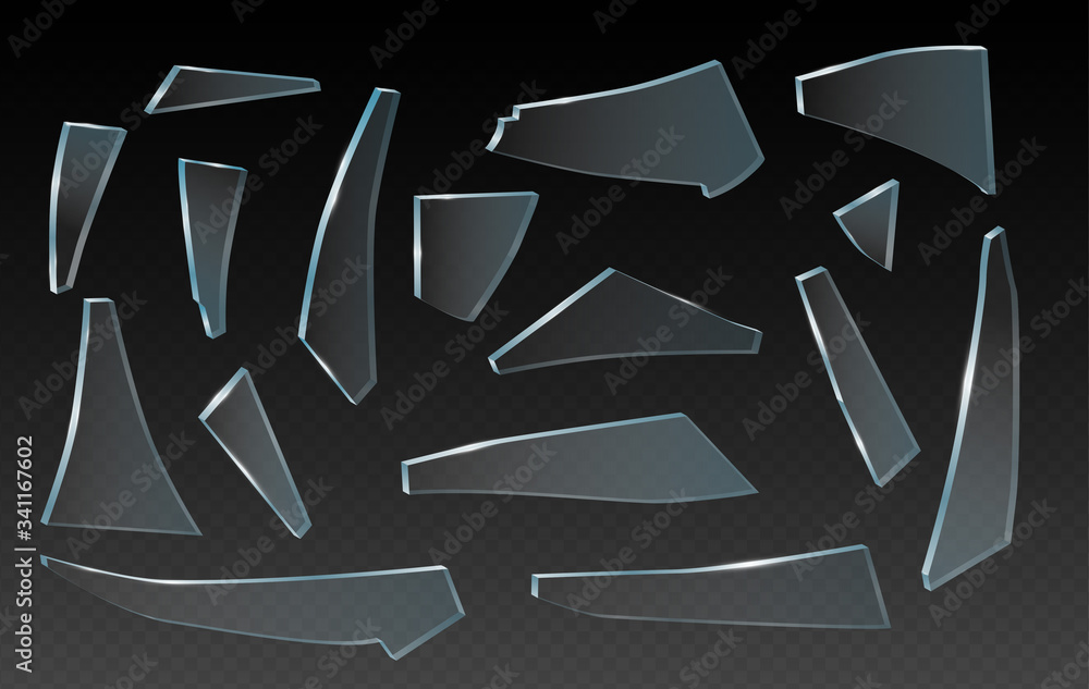 Broken glass shards, splinter of glass, vector realistic clip art on ...