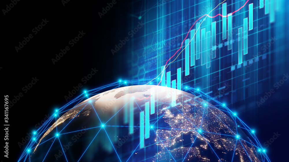 stock market investment graph with indicator and volume data. Stock ...