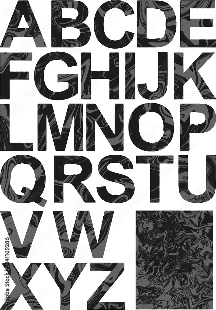 Black vector drawing sketch of individual letters of the English ...