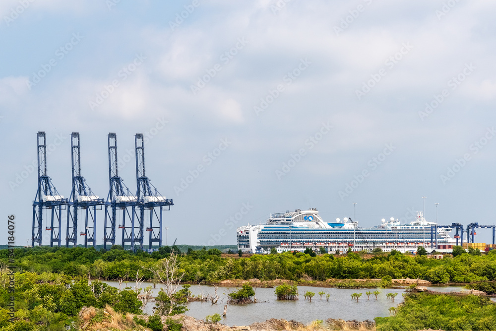 Top view aerial of International container port Tan Cang - Cai Mep. Ba ...