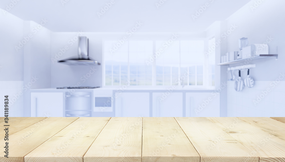 kitchen interior background with counter or table. Decoration top ...