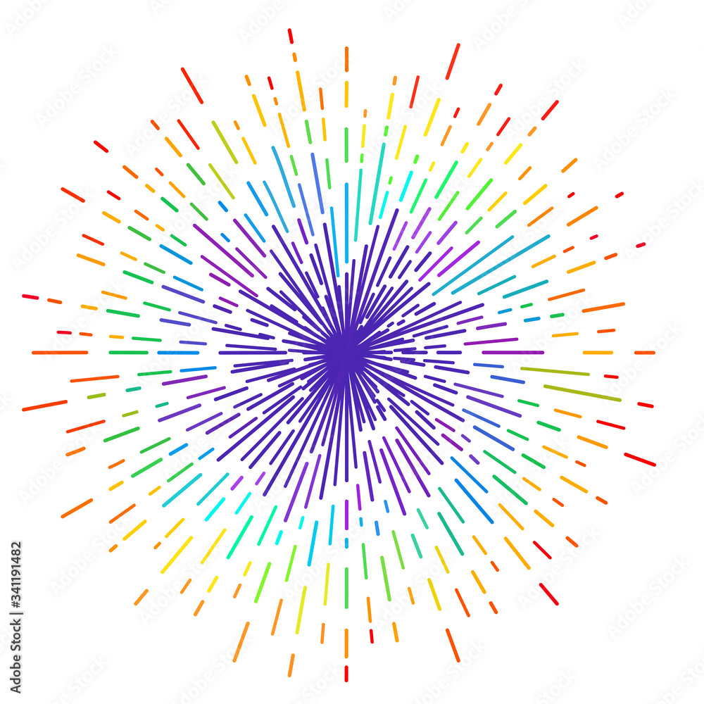 Outline drawing of rays of the sun in rainbow colors. Tattoo flesh ...
