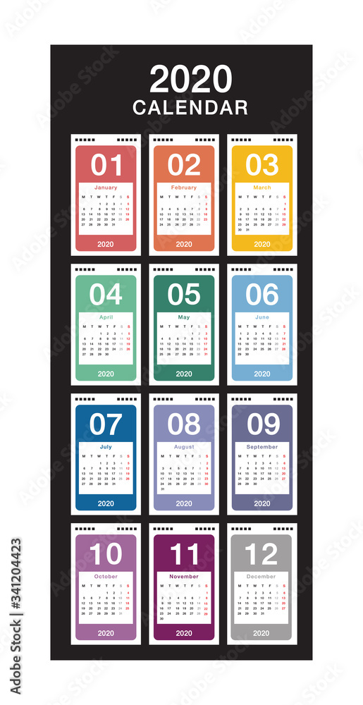 Year 2020 calendar vector design template, simple and clean design ...