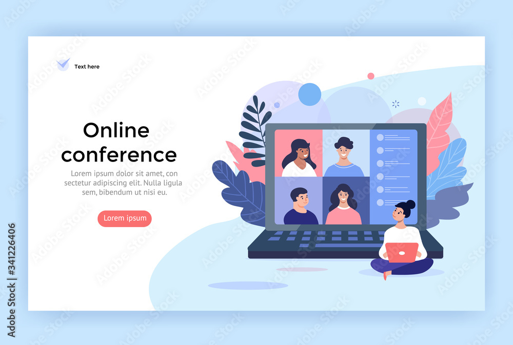 Video conference concept illustration. Friends using computer for ...