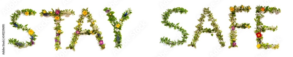 Flower, Branches And Blossom Letter Building English Word Stay Safe ...