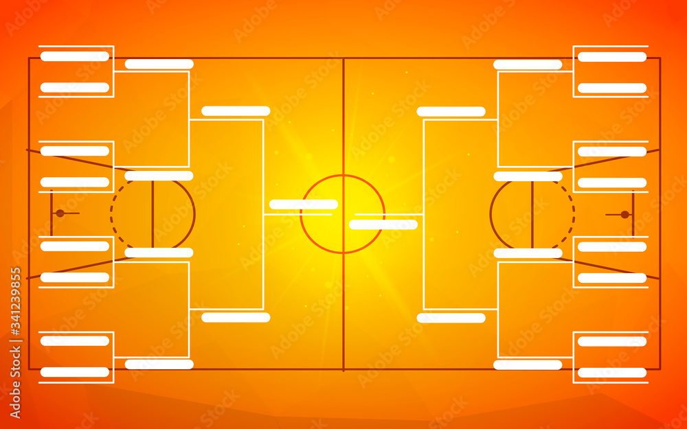Tournament bracket template for 16 teams on orange basketball field ...