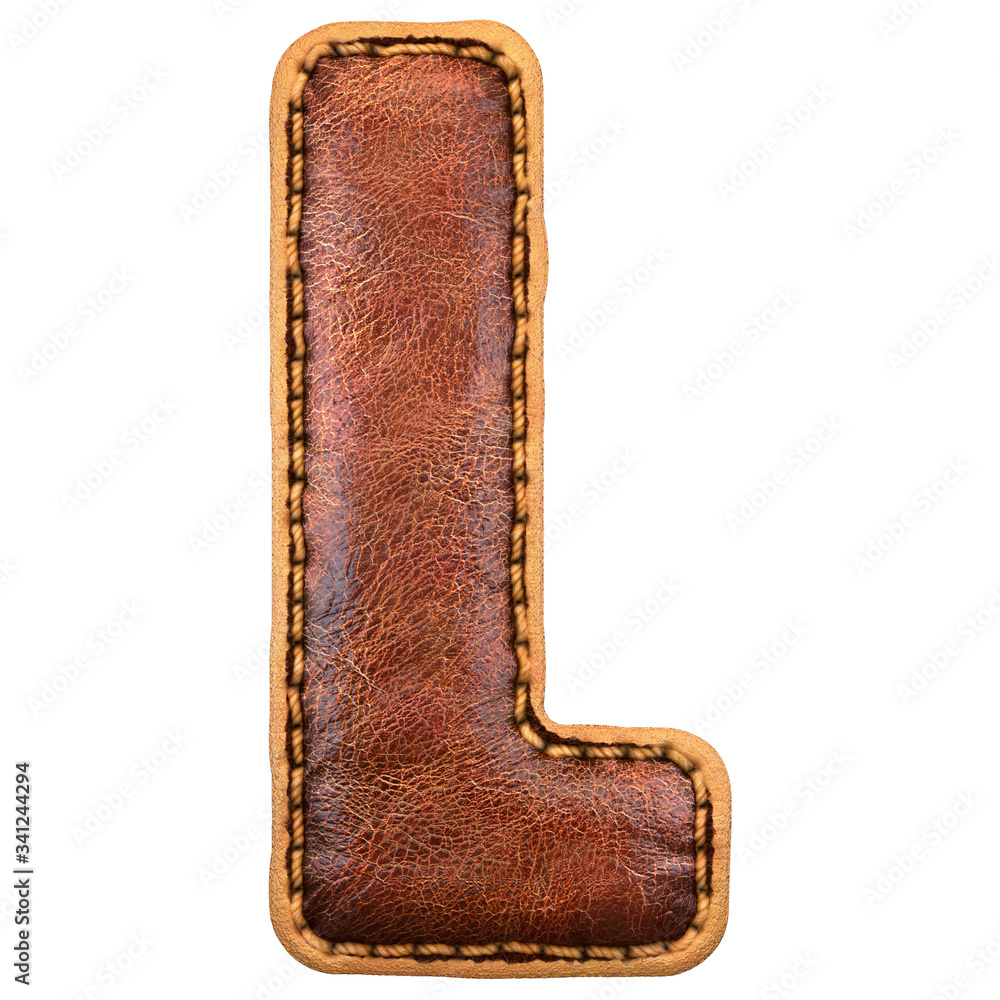 Leather letter L uppercase. 3D render font with skin texture on white ...