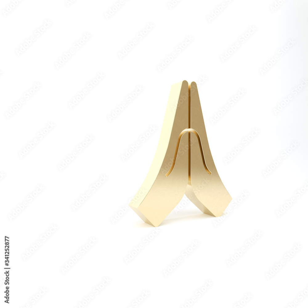 Gold Hands in praying position icon isolated on white background ...