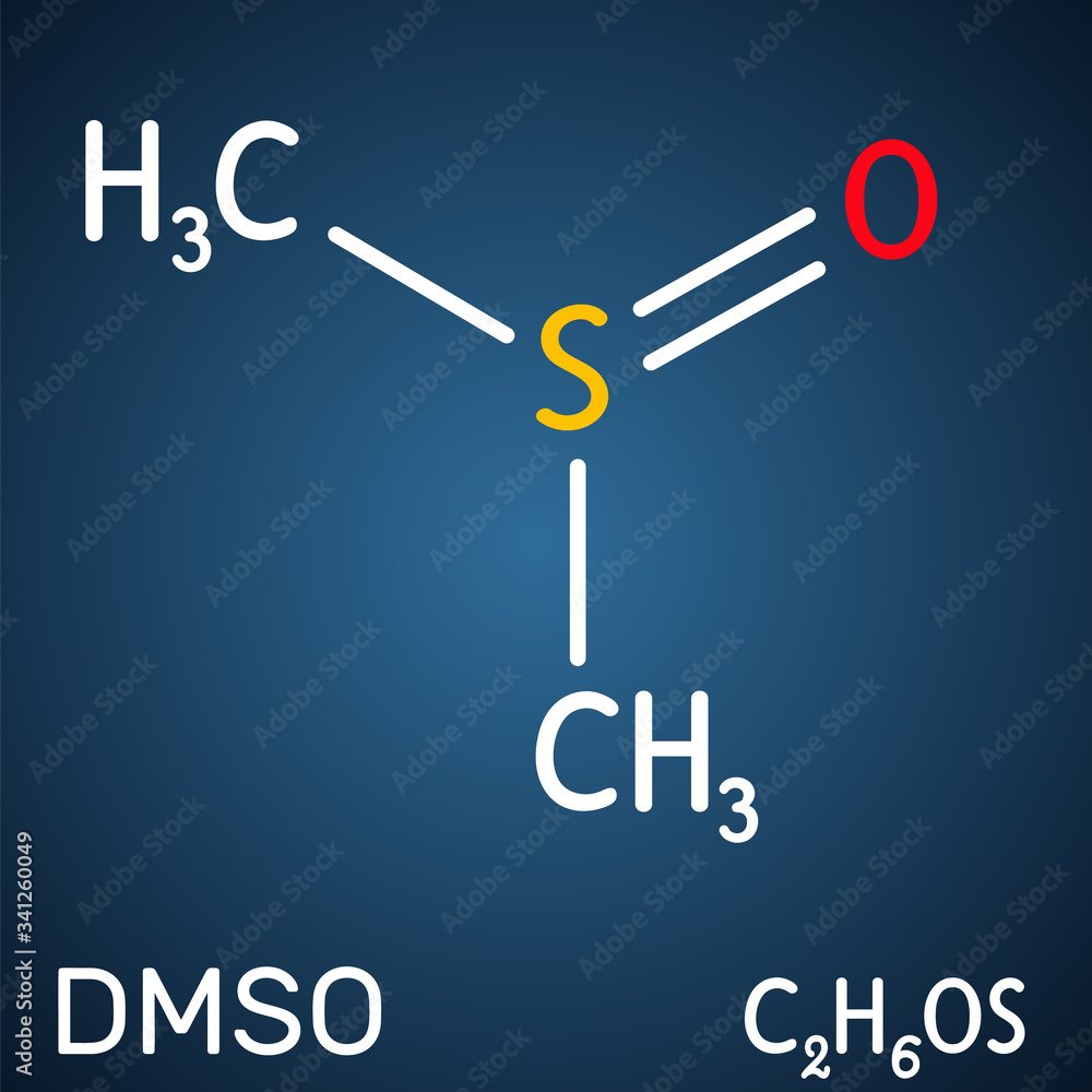 Dimethyl sulfoxide, DMSO, C2H6OS molecule. It is an organosulfur ...