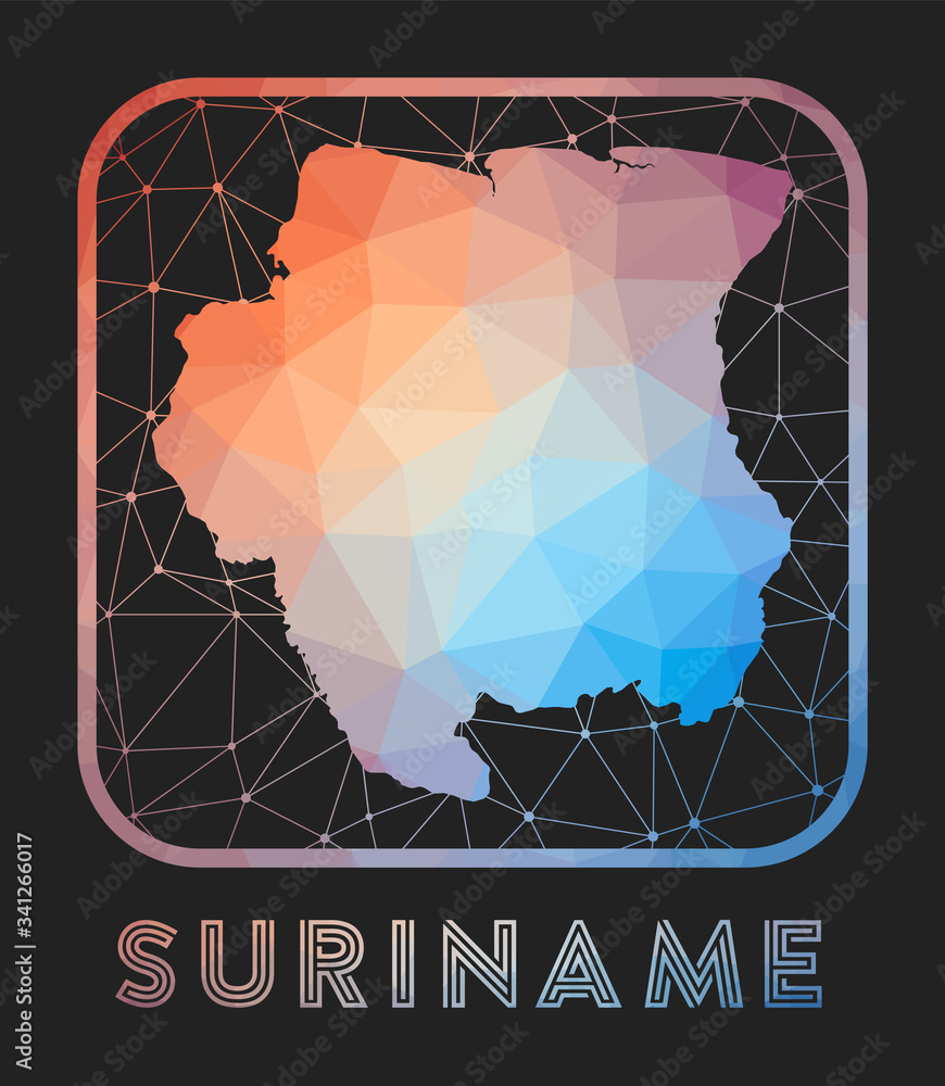 Suriname map design. Vector low poly map of the country. Suriname icon in geometric style. The ...