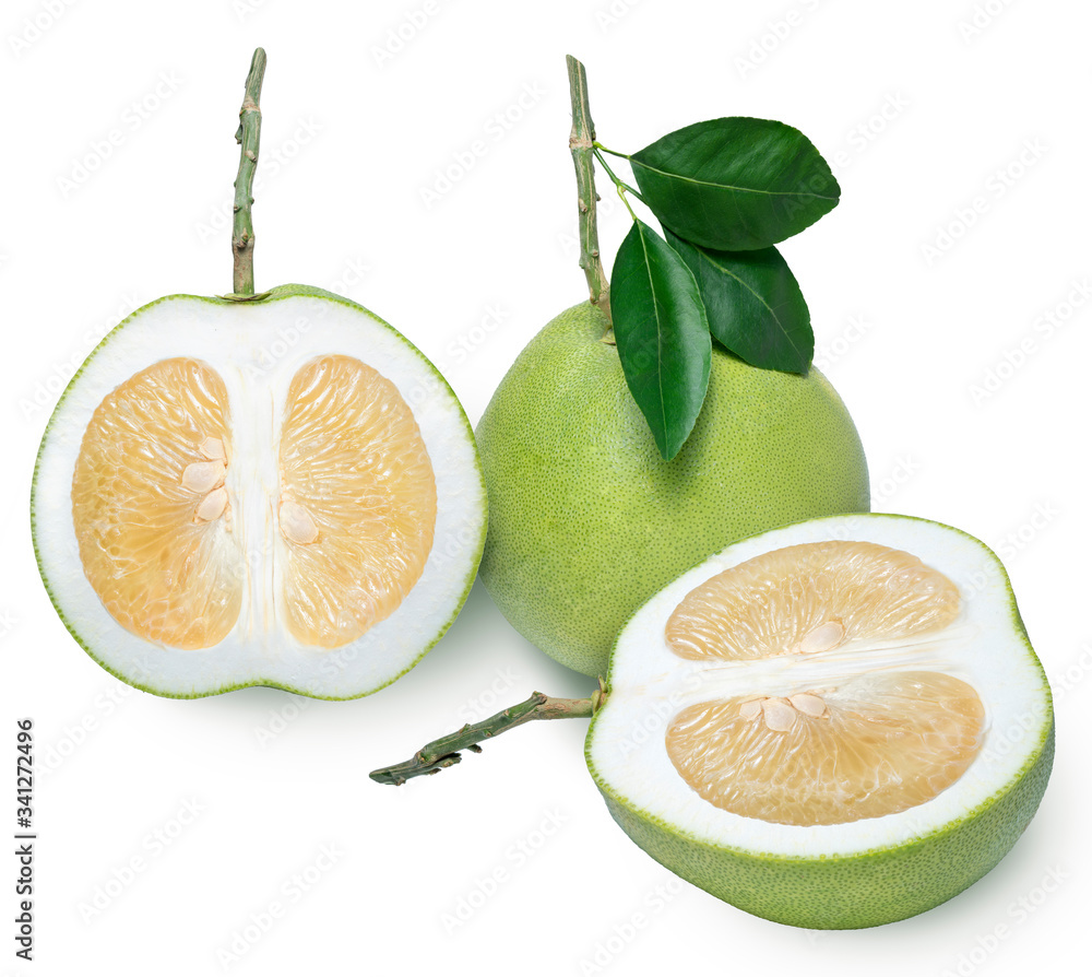 Pomelo fruit on white background,Whole pomelo with slice isolated on ...