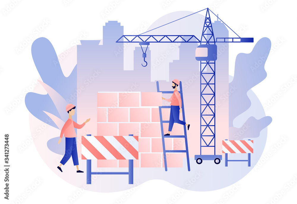 Build and Home Repair concept. Modern building process. Tiny men ...