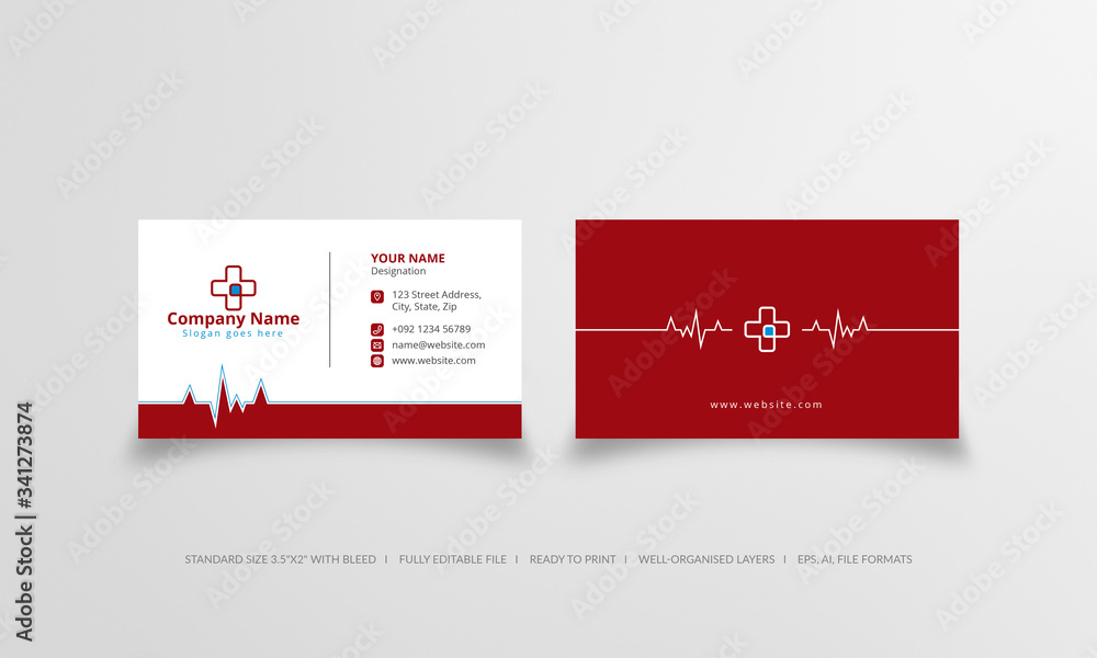 Maroon and blue modern business, healthcare, medical card template ...