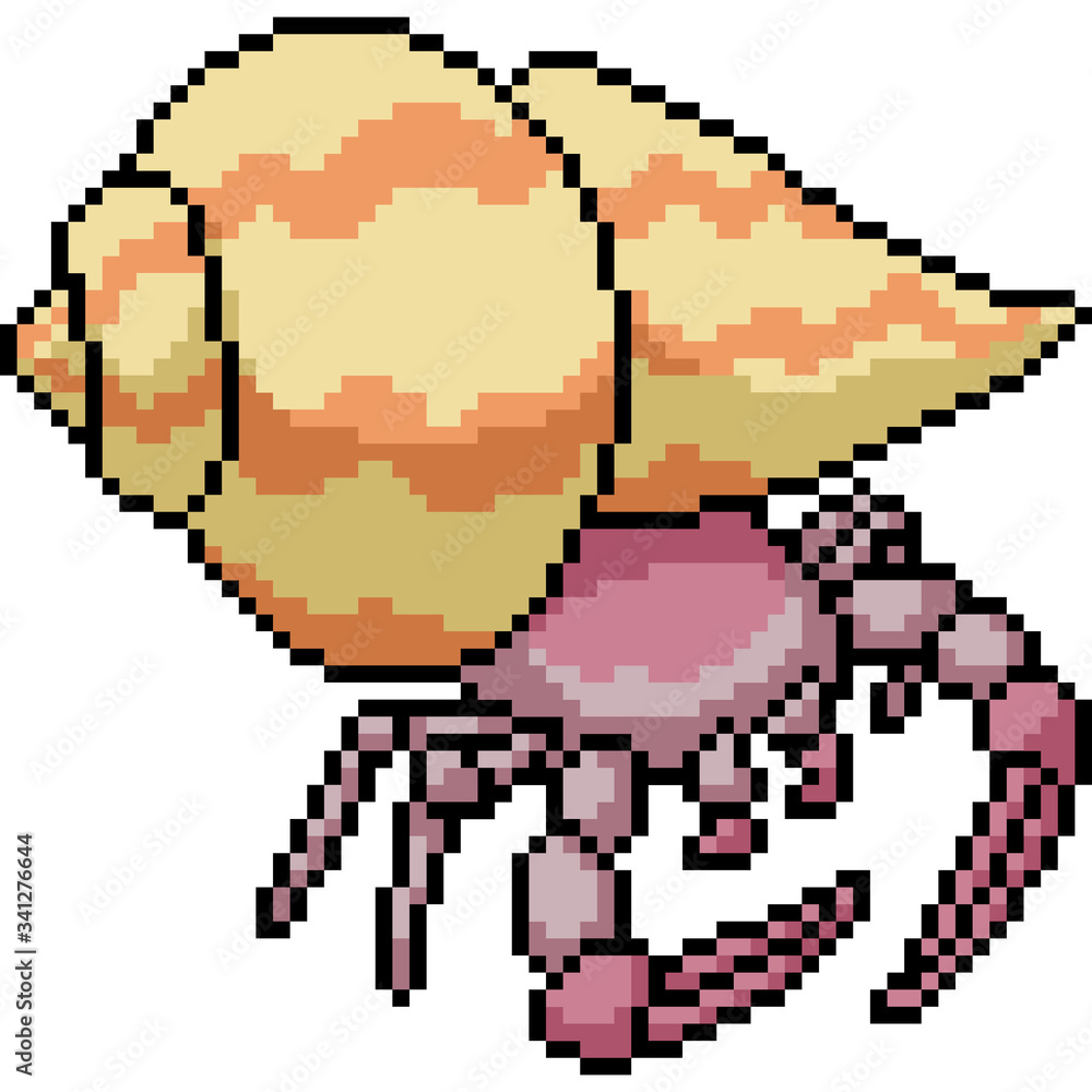 vector pixel art isolated hermit crab Stock Vector | Adobe Stock