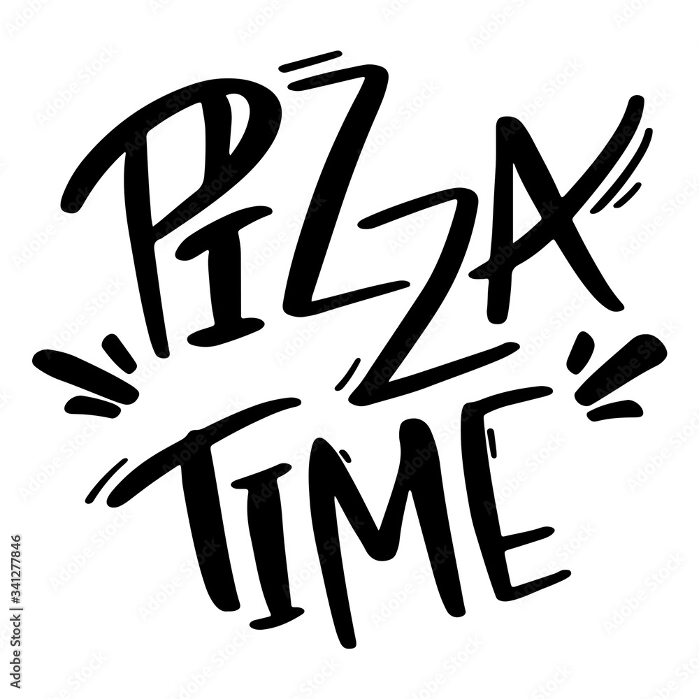 Lettering pizza time handmade outline doodle digital art. Print for ...
