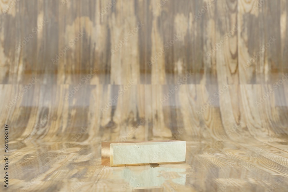 Gold 3d dash symbol. Golden sign on glossy wet wooden background ...