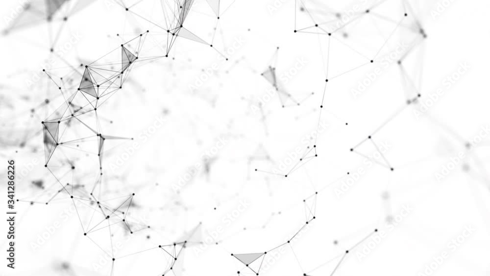 3D abstract black and white background. Movement of polygon line ...