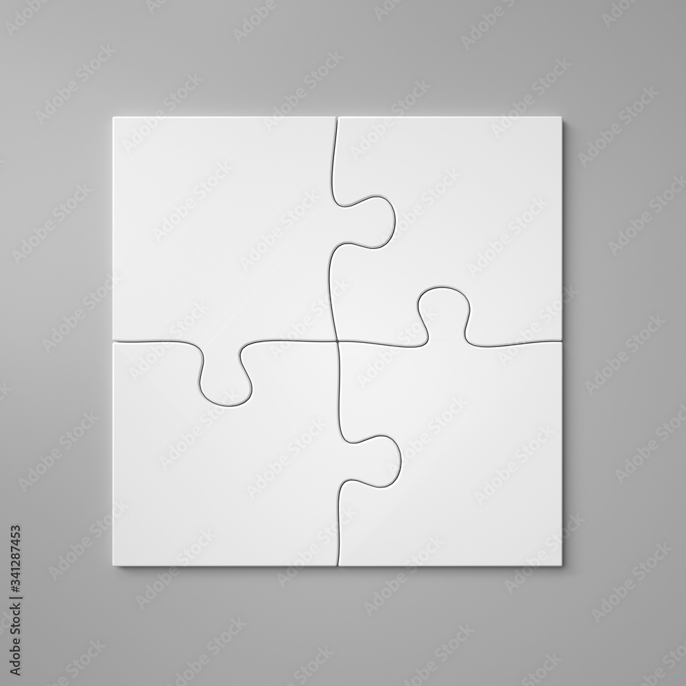 Small jigsaw puzzle 2x2 mockup. 4 pieces game. Blank template. 3d ...