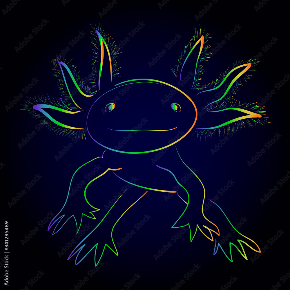 Isolated vector illustration of stylized rainbow axolotl. Mexican ...