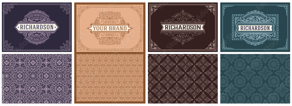 Set of 4 vintage Cards with baroque patterns Stock Vector | Adobe Stock