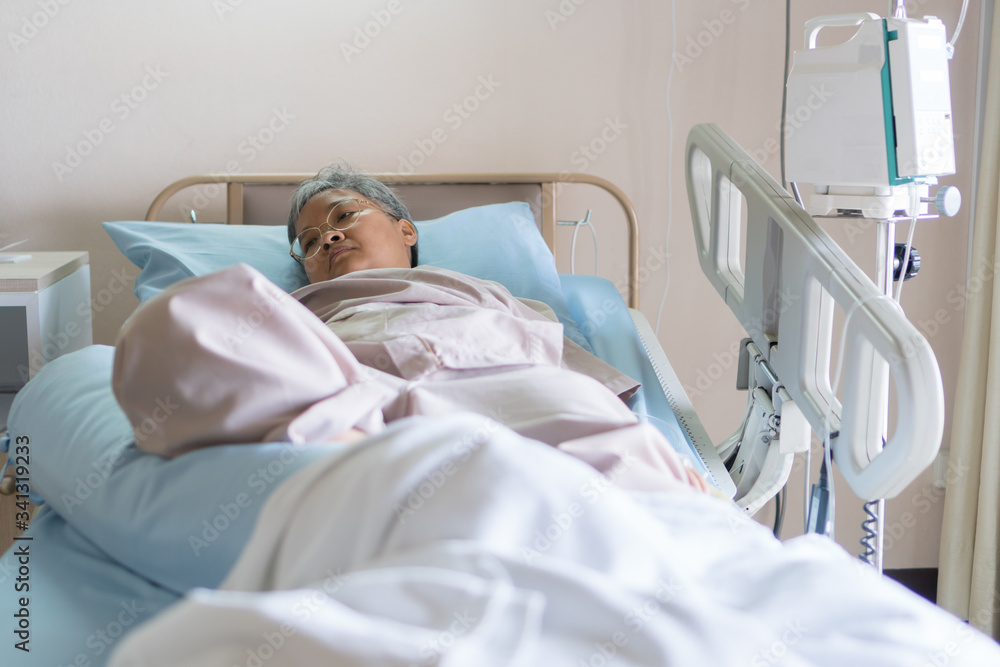 Healthcare and medical patient concept, Elder Asian people sick sitting ...