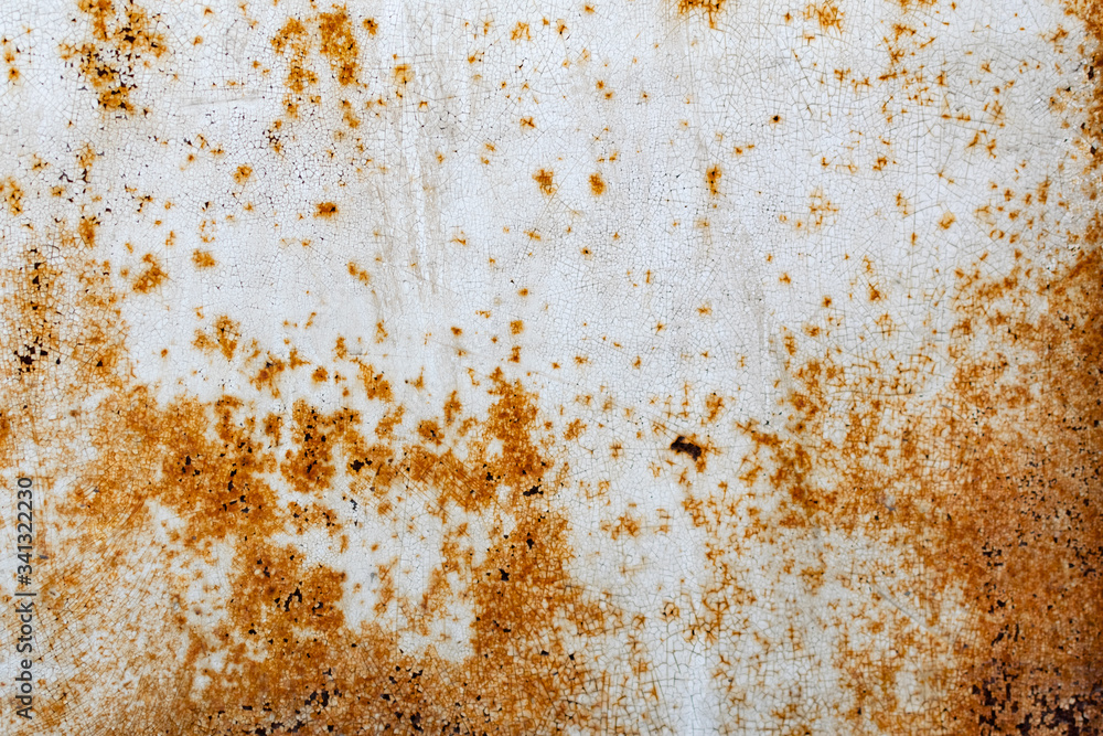Metal surface with white paint that has passed temporary damage, a lot ...