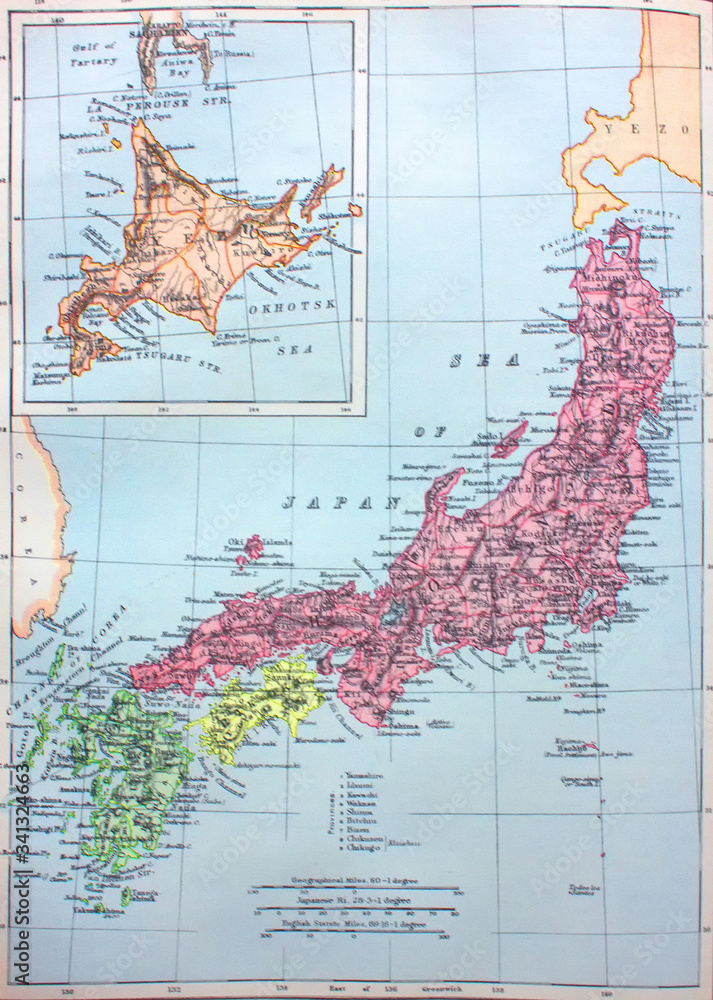 Map of Japan in the old book The Encyclopaedia Britannica, vol. 8, by C ...