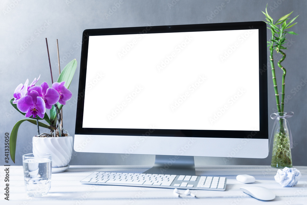 Computer all in one mockup, home and office workspace concept. Computer ...