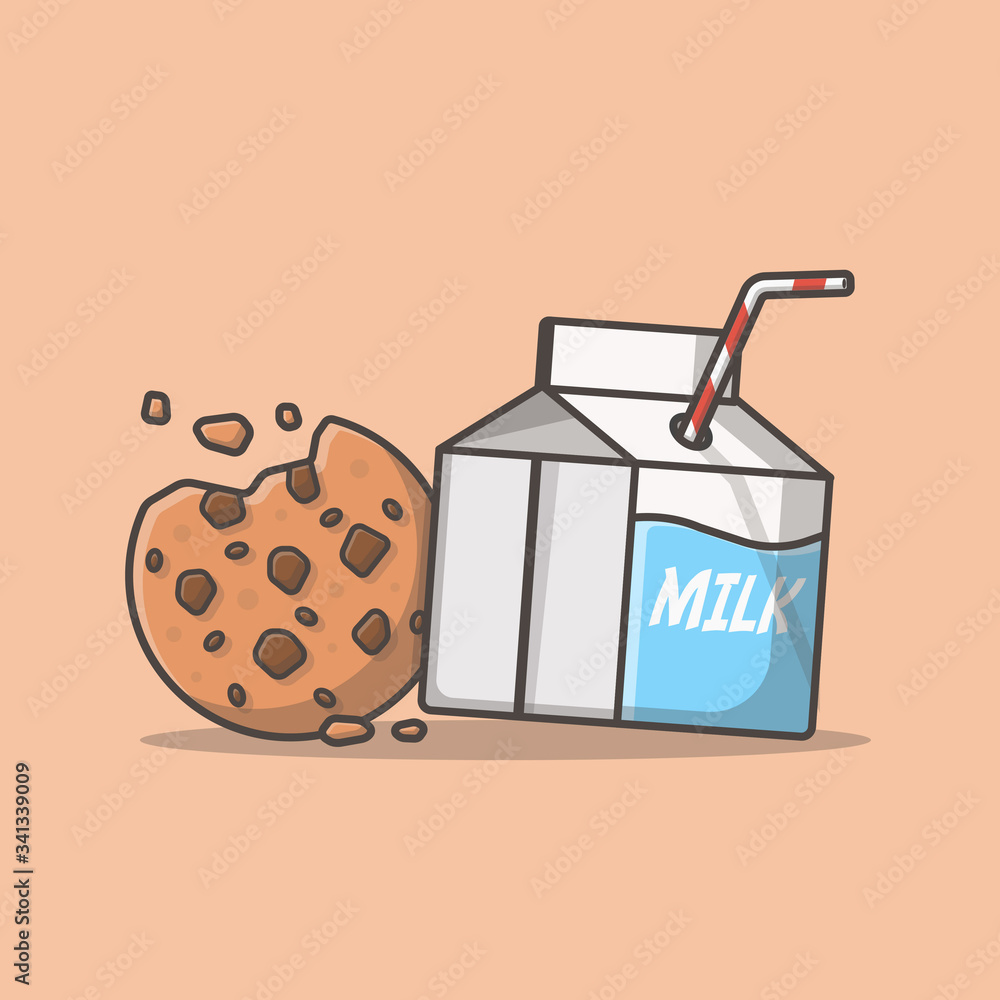 Cookies with Milk Vector Illustration. Coffee Shop. Breakfast Morning ...