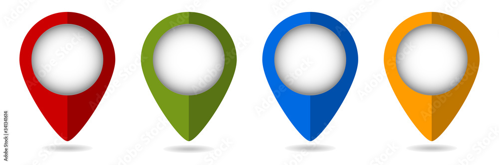 Set of bright map pointers.Pointer mark on the map.Arrow symbol on ...