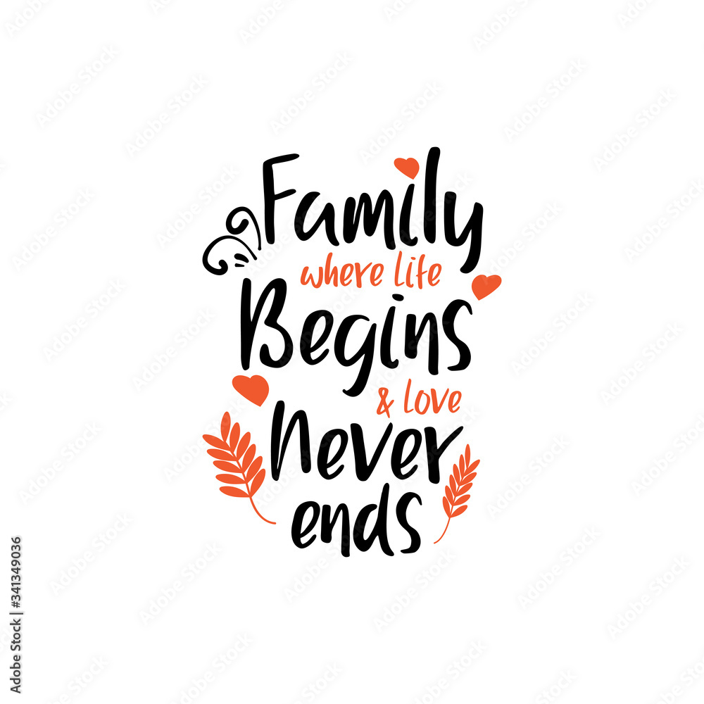 Family quote lettering typography. Family where life begins and love ...