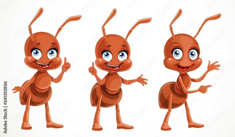 Cute cartoon ants think and tell about something set isolated on a ...