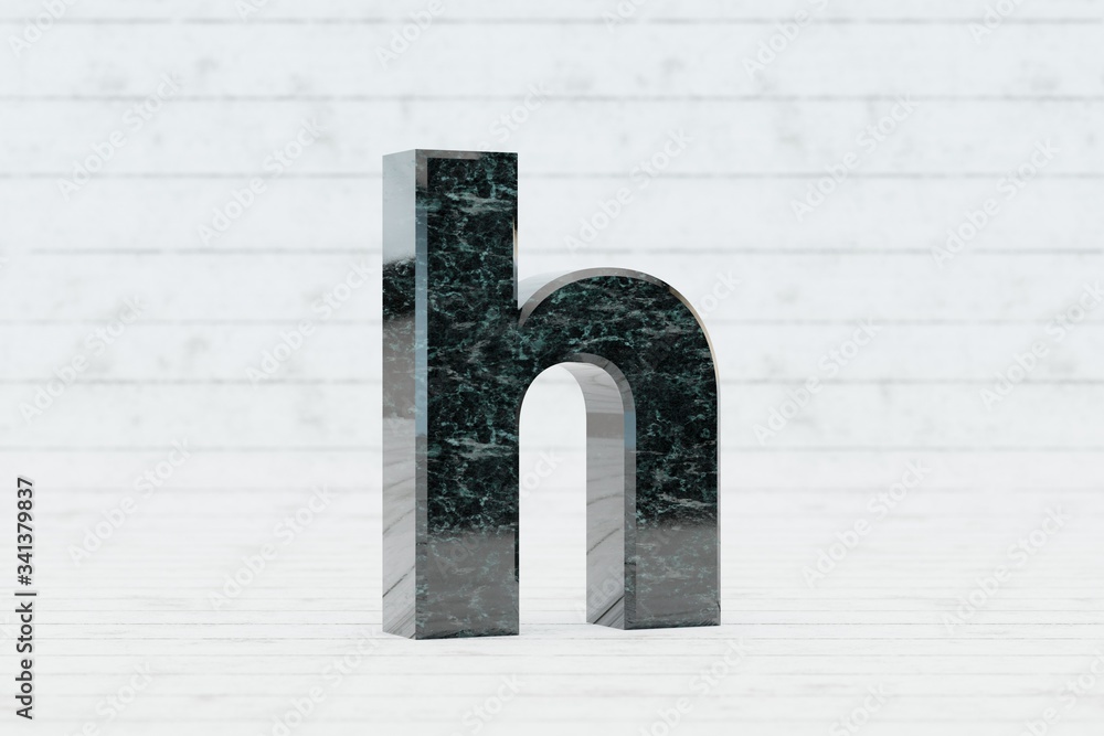 Marble 3d letter H lowercase. Dark green marble letter on white wood ...