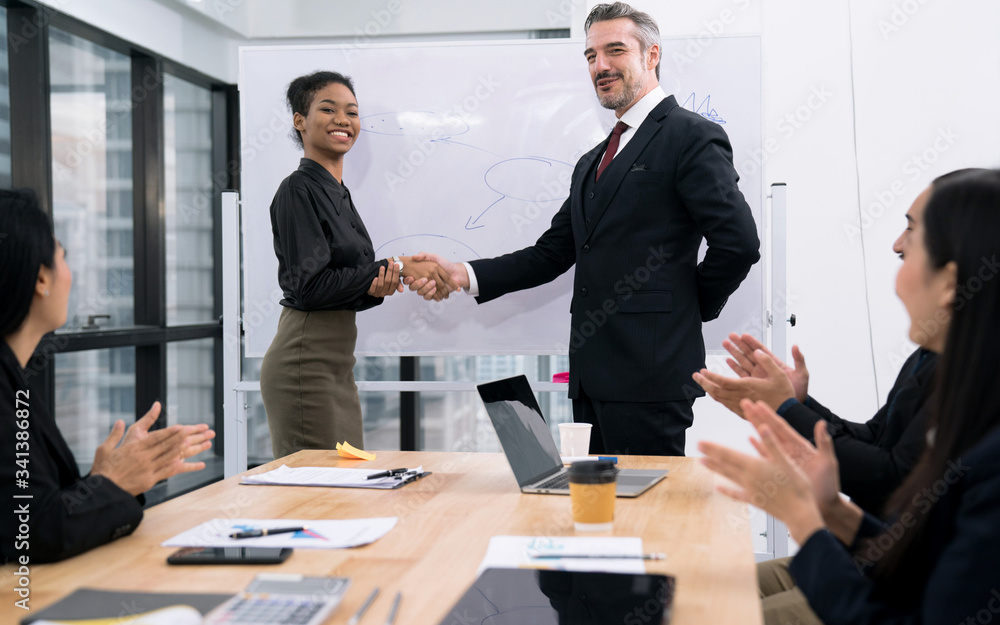 Professional Business Teamwork, Management congratulated the staff for ...